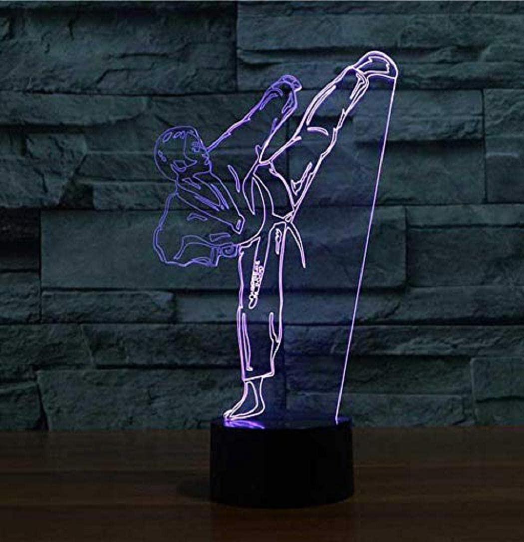3D Gradient Karate Taekwondo Night Light Remote Control Touch Switch 16 Color Change LED Table Desk Lamp Acrylic Flat ABS Base USB Charger Home Decoration Toy Birthday Xmas Kid Children Gift