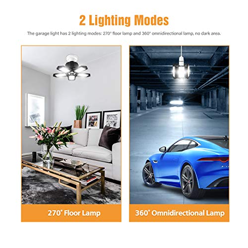 Bikuer Donzake 100W LED Garage Lights,2 Pack 8000Lumens CRI 80 6000K Adjustable Trilights Garage Ceiling Light , LED Shop Light for Garage , Workshop