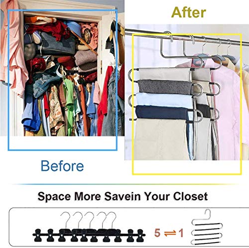 devesanter Pants Hangers Space Save Non-Slip 6 Pack S-Shape Trousers Hangers Stainless Steel Clothes Hangers Closet Storage Organizer for Pants Jeans Scarf Hanging Black