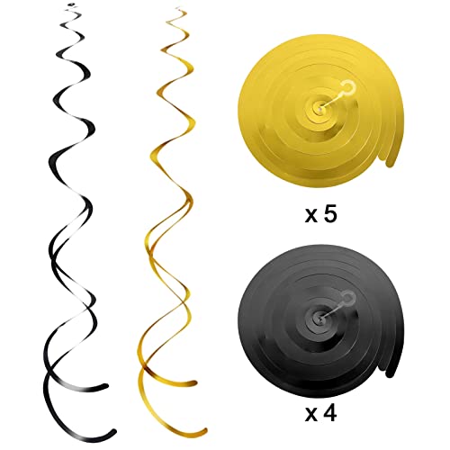 30 Pieces Retirement Party Hanging Swirls Decorations, Happy Retirement Office Retirement Swirls Decorations Foil Ceiling Decorations for Men Women Retirement Party Black Gold