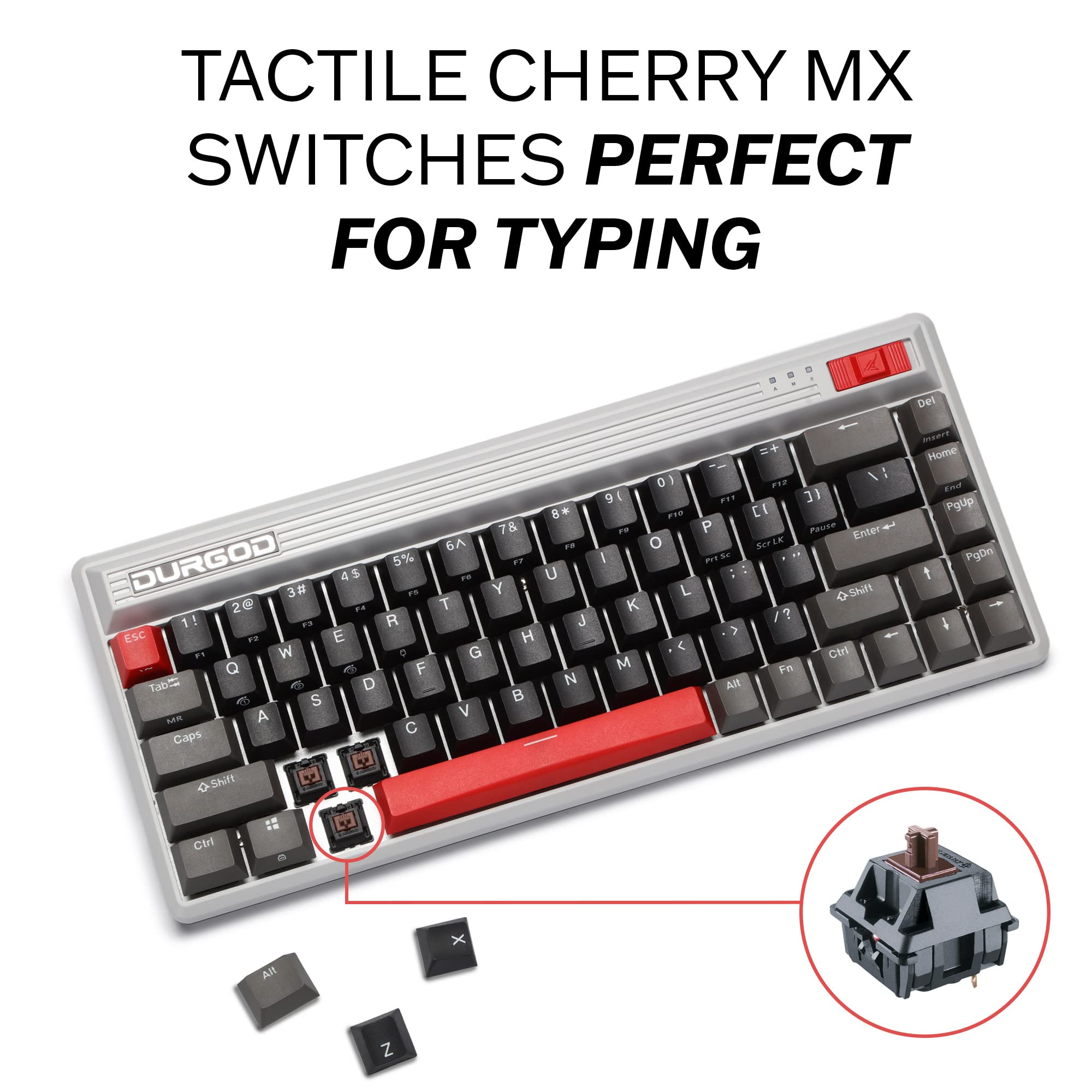 DURGOD Fusion Mechanical Retro Keyboard | 65% Layout | Wireless 2.4 GHz, Bluetooth 5.0, USB C | Doubleshot PBT | Up to 40 Days Battery Life | Windows, Android, iOS (Cherry MX Brown, Steam)