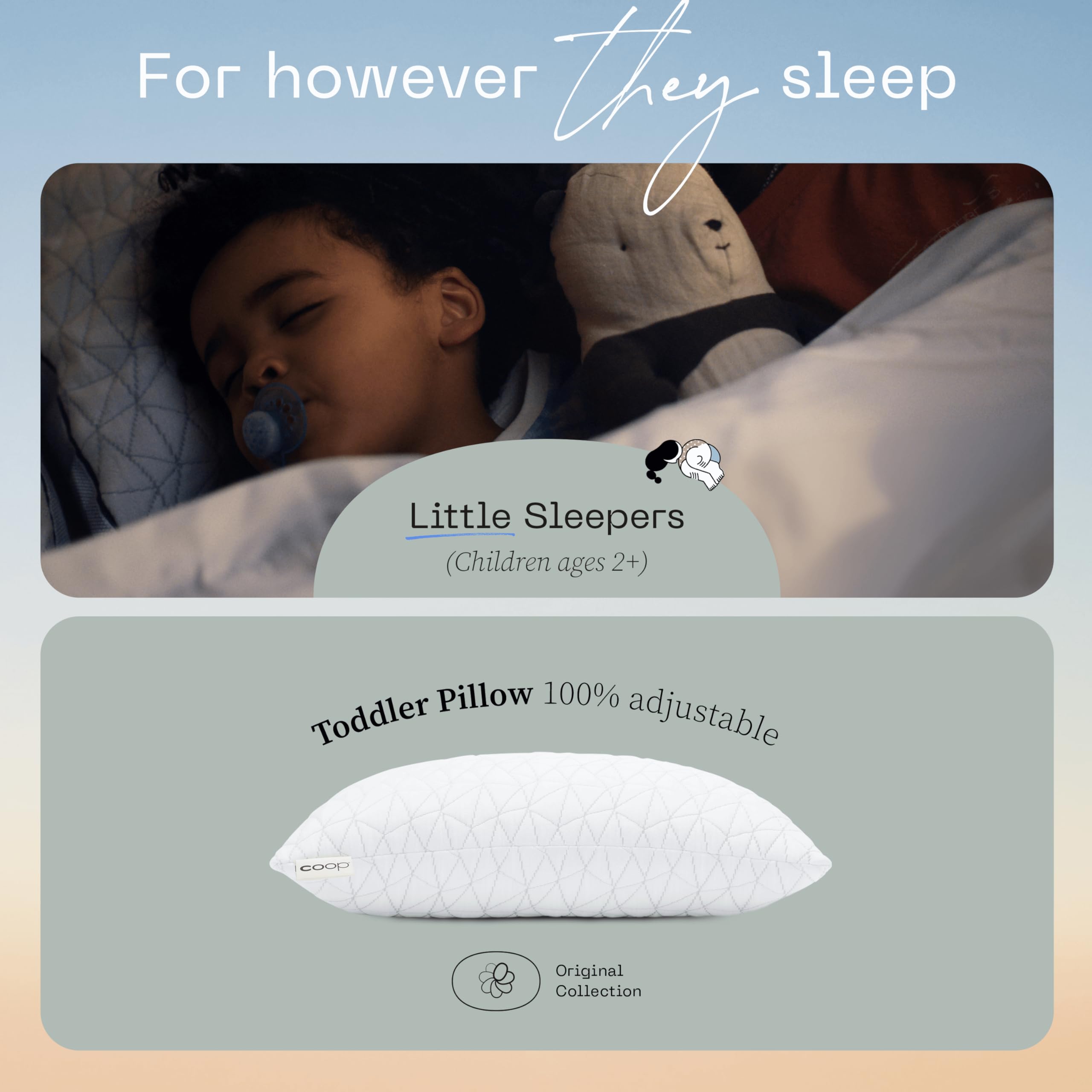 Coop Home Goods - Toddler Pillow (14x19) and White Pillow Protector - Premium Cross-Cut Memory Foam - Soft Lulltra Washable Cover from Rayon - CertiPUR-US/GREENGUARD Gold Certified