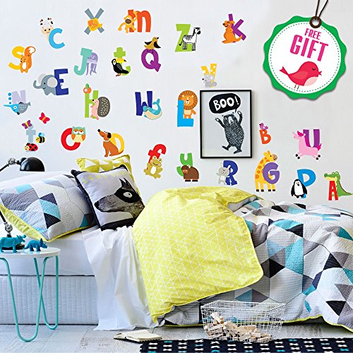 ABC Stickers Alphabet Decals - Animal Alphabet Wall Decals - Classroom Wall Decals - ABC Wall Decals - Wall Letters Stickers - Wall Stickers for Kids ABC Letters - [Gift Included]!