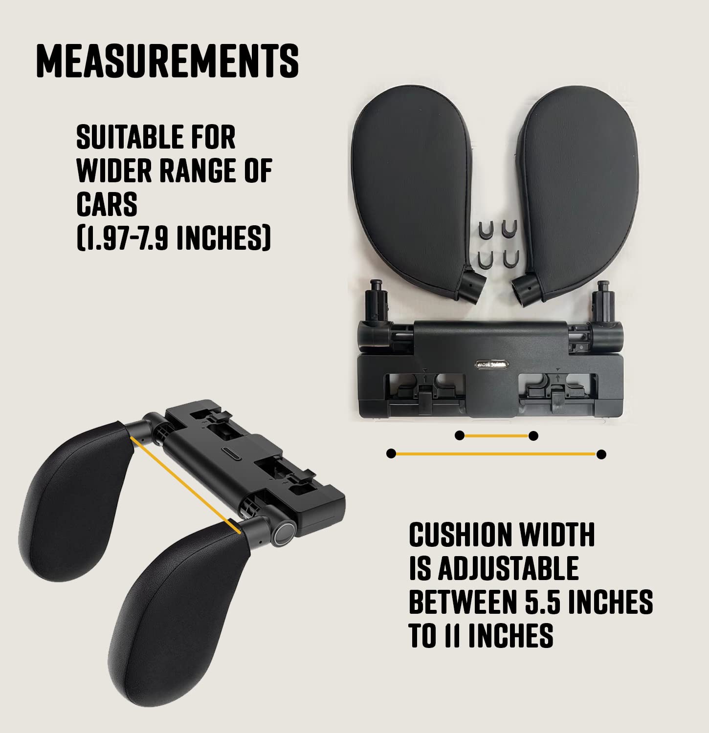 ALL4MARIE Car Seat Headrest Support - 360 Degree Adjustable, Memory Foam Car Headrest with Head, Neck, Shoulder Support for Kids and Adults, (Black)