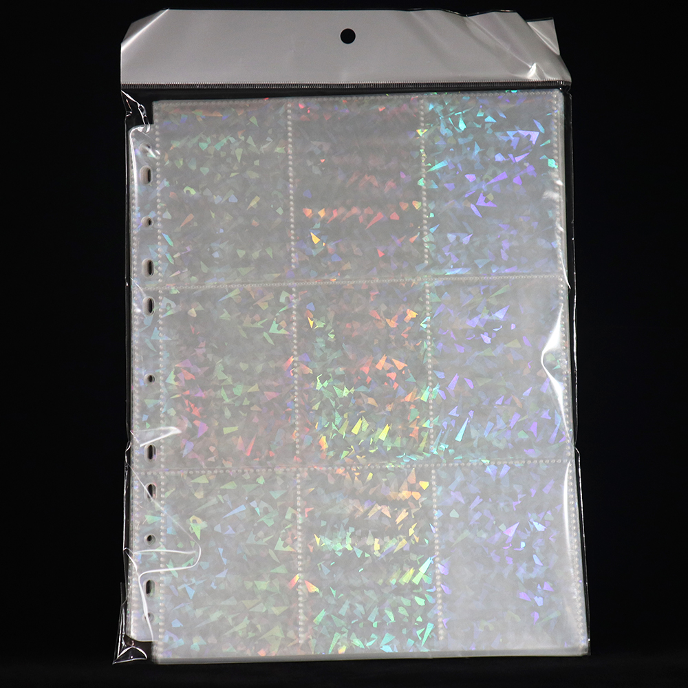 30PCS Holographic Trading Card Sleeve Pages Gemstone Foil Card Sleeves 9 Pockets Fit 3 Ring Binder Pages (Clear foil Card Pages)