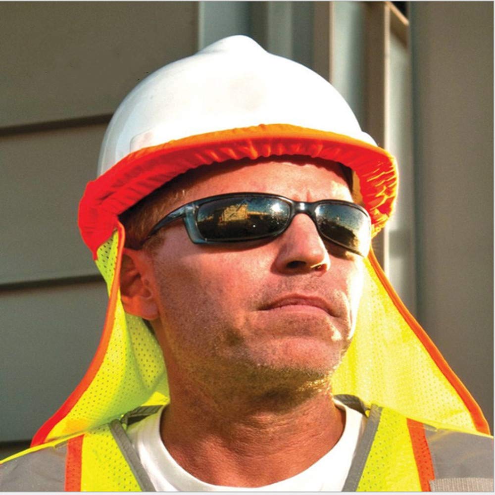 2 Pack Hard Hat Sun Shade Neck Shield, Minelife Full Brim Mesh Neck Sunshade Hard Hat Accessories for Hardhats, High Visibility, Reflective(Yellow)