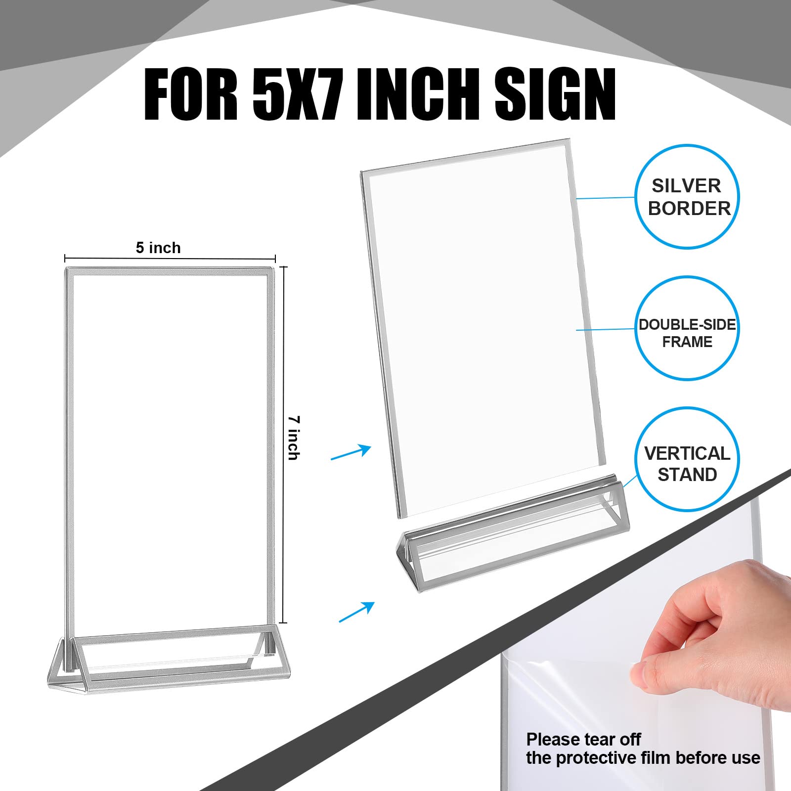 18 Pieces Frames Table Numbers Clear Table Sign Double Sided Picture Frame Table Number Holder Acrylic Sign Holder for Wedding Table Numbers, Menu Holder, Photo Frame (Silver, 5 x 7 Inches)