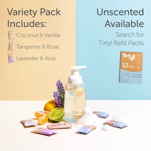 Tirtyl Hand Soap Duo Kit - 2 Glass Foaming Dispensers + Storage Tin + 6 Tablet Refills (48 fl oz total - 6x 8 fl oz) - NEW Formula - Compostable Packaging - Variety Fragrances
