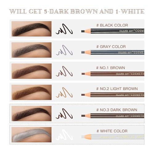 LSxia Waterproof Eye-Brows Pen-cil Set, Pull Cord Peel-off Eyebrow Pencil Microblading Eyebrow Pen Supplies Kit, White Eye-Liner Pencil and Eyebrows Tool Tattoo Makeup For Marking (5+1 Dark Brown)