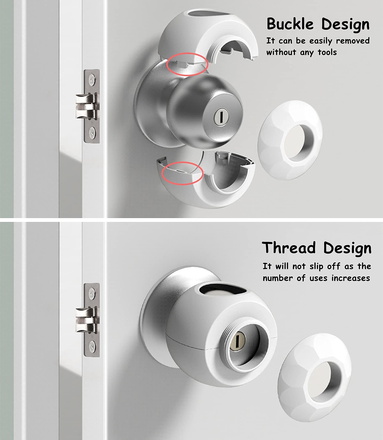 Baby Safety Door Knob Covers 4 Pack Baby Safety Door Handle Protector Child Proof Door Knobs Door Safety for Kids Universal Fit Easy Grip Lockable Design One Hand Operation for Parents No Tools Needed