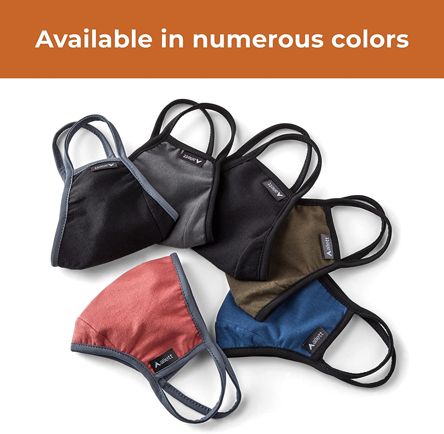 Allett Face Mask, Navy Blue | 2 Pack | Made of Cotton, Built in Polypropylene Filter | Soft Earloops, Washable, Reusable | With Nose Wire & Chin Gusset | For Adults