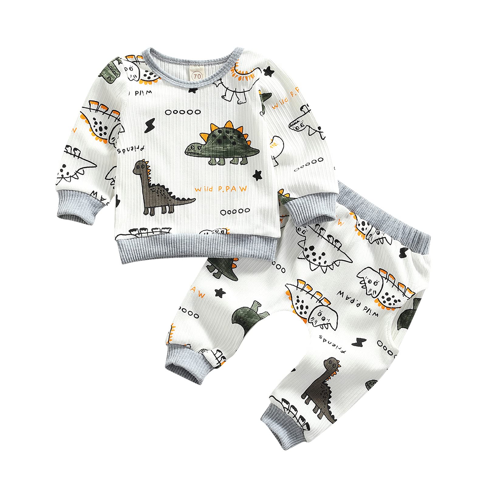 Newborn Infant Baby Boy Girls Clothes Printed Gender Neutral Long Sleeve Sweatshirts Fall Winter Pants Outfits Clothing (White, 0-3 Months)