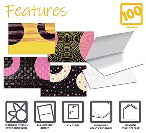 Better Office Products 100-Pack All Occasion Greeting Cards, Modern Art Designs, Assorted Blank Note Cards, 4 x 6 inch, 6 Exclusive Abstract Designs, Blank Inside, with Envelopes