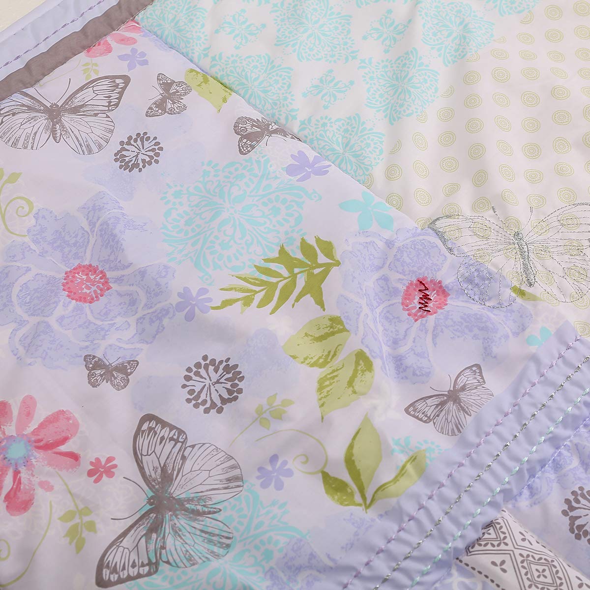 CribMATE 2 PCs Pink Butterfly Themed Nursery Crib Bedding Set 2 PCs Purple Butterfly Nursery Crib Bedding Set Embroidery Butterfly Baby Girl Bedding Cot Set Quilt + Fitted Sheet, 28 X 52