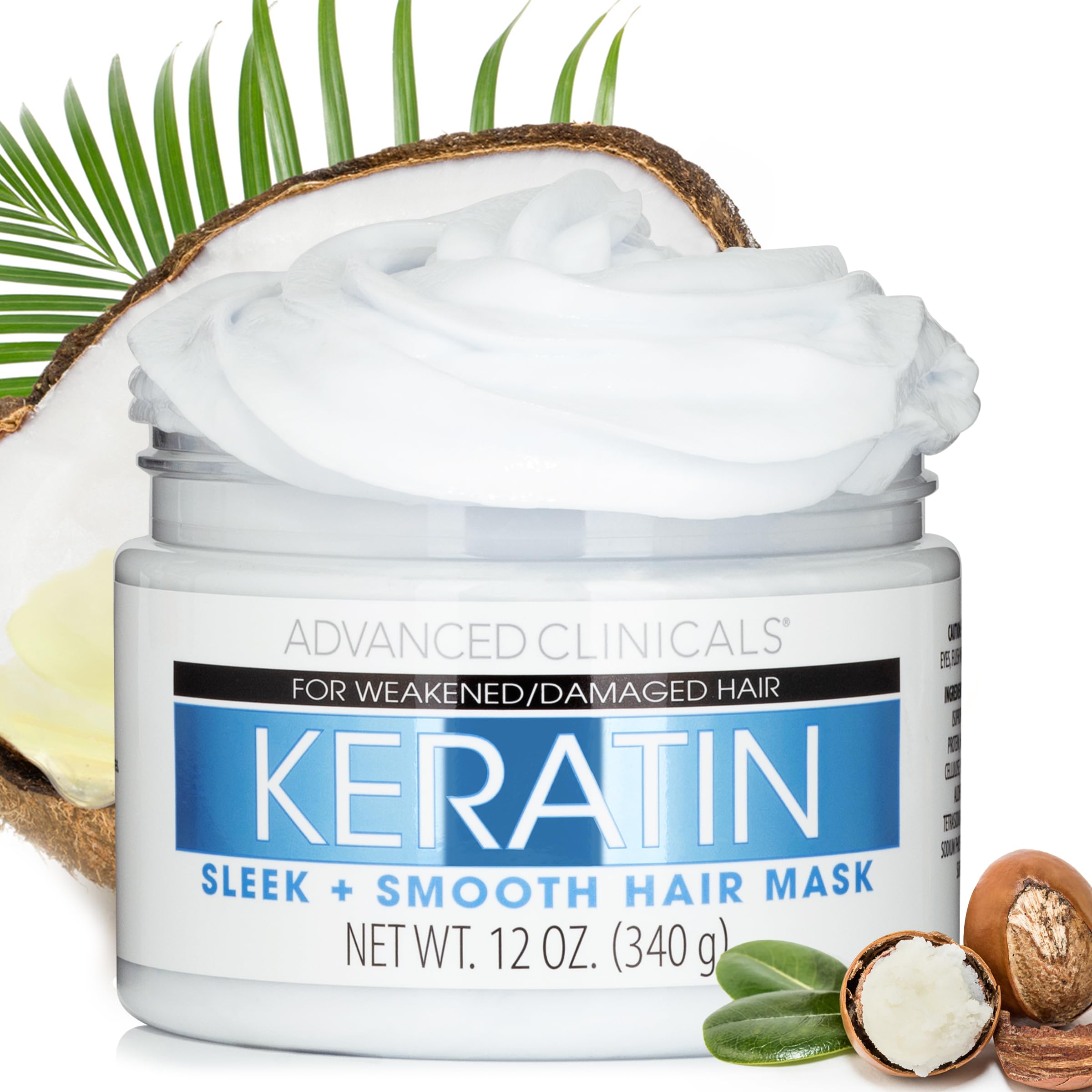 Advanced Clinicals Keratin Hair Mask Treatment, 12 Fl Oz - For Color Treated Hair, Detoxifying Keratin Conditioner To Strengthen Broken, Fortifying Hair Repair Mask With Shea Butter