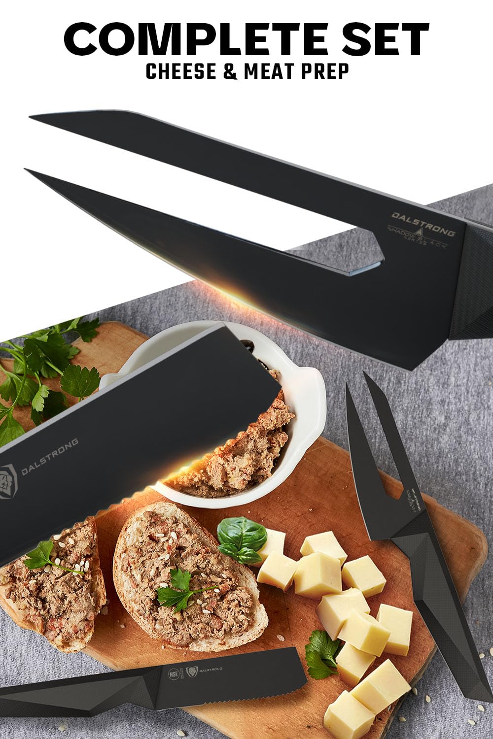 DALSTRONG Cheese Knife Set - 4-Piece - Shadow Black Series - Black Titanium Nitride Coated - High Carbon - 7CR17MOV-X Vacuum Treated Steel Cheese Knives Set - Sheath - Soft Hard Cheese - NSF Certified