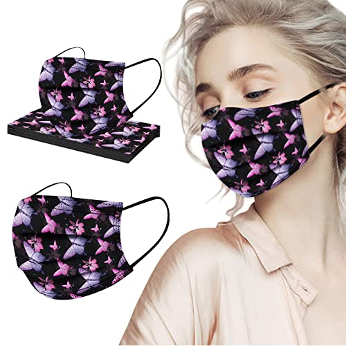 Wtosuhe 50 Pack Adults Floral Disposable FaceMasks, 3-Ply Women Spring FaceMasks with Flowers Butterfly Designs and Nose Wire for Work Holiday