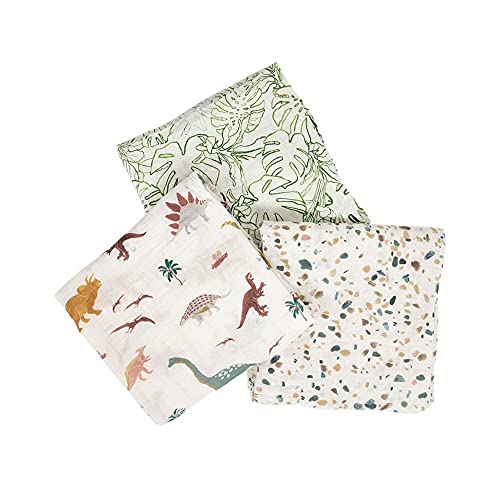 Red Rover Kids Cotton Muslin Swaddle - 47â x 47â- 100% Cotton â Machine Washable â Softer with Every Wash â Playful Designs - Soft, Breathable & Lightweight â Unisex - 3 Pack (Dino Days)
