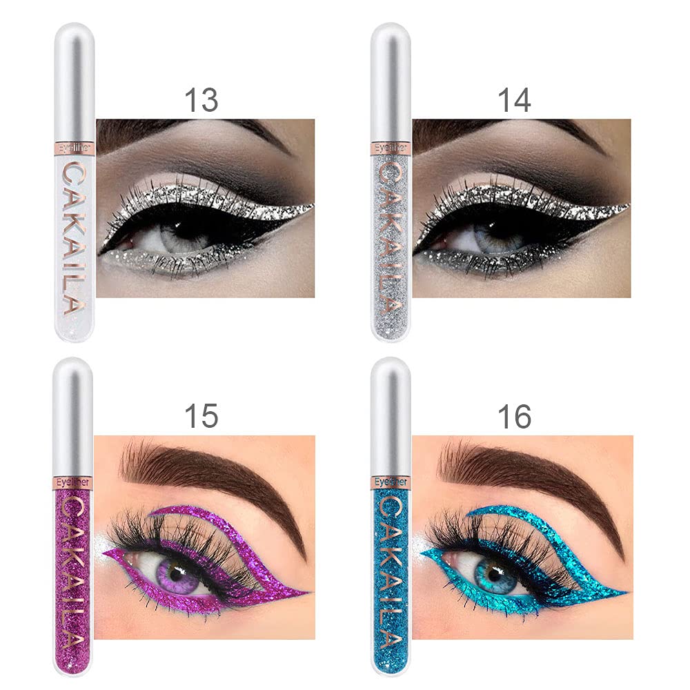 evpct 8 Colors Liquid Glitter Eyeliner Liquid Sets Glitter Eye Liners for Women Liquid White Silver Rose Gold Pink Liquid Sparkly Glitter Eyeliner