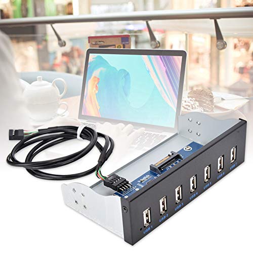 7 Port USB Hub Drive Bay,USB Hub Box Panel,USB2.0 Lossless Data Transmission USB Hub Drive Panel with 9pin-9pin Cable,Front Panel Hub for Scanner, Typewriter, Digital Camera