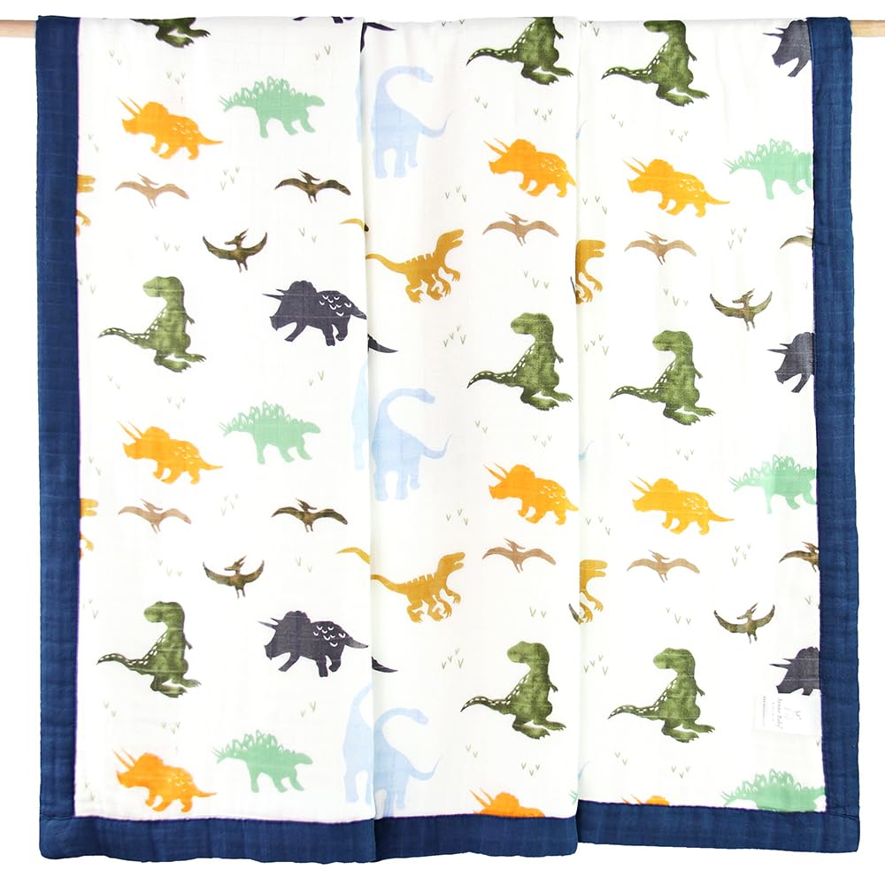 Aenne Baby, 4-Layer Muslin Toddler Crib Blanket for Boys, Warm and Hypoallergenic Extra Soft Wrap for New Borns and Infants, Dinosaur Dino Print, Large 47"x 47", 1 Pack
