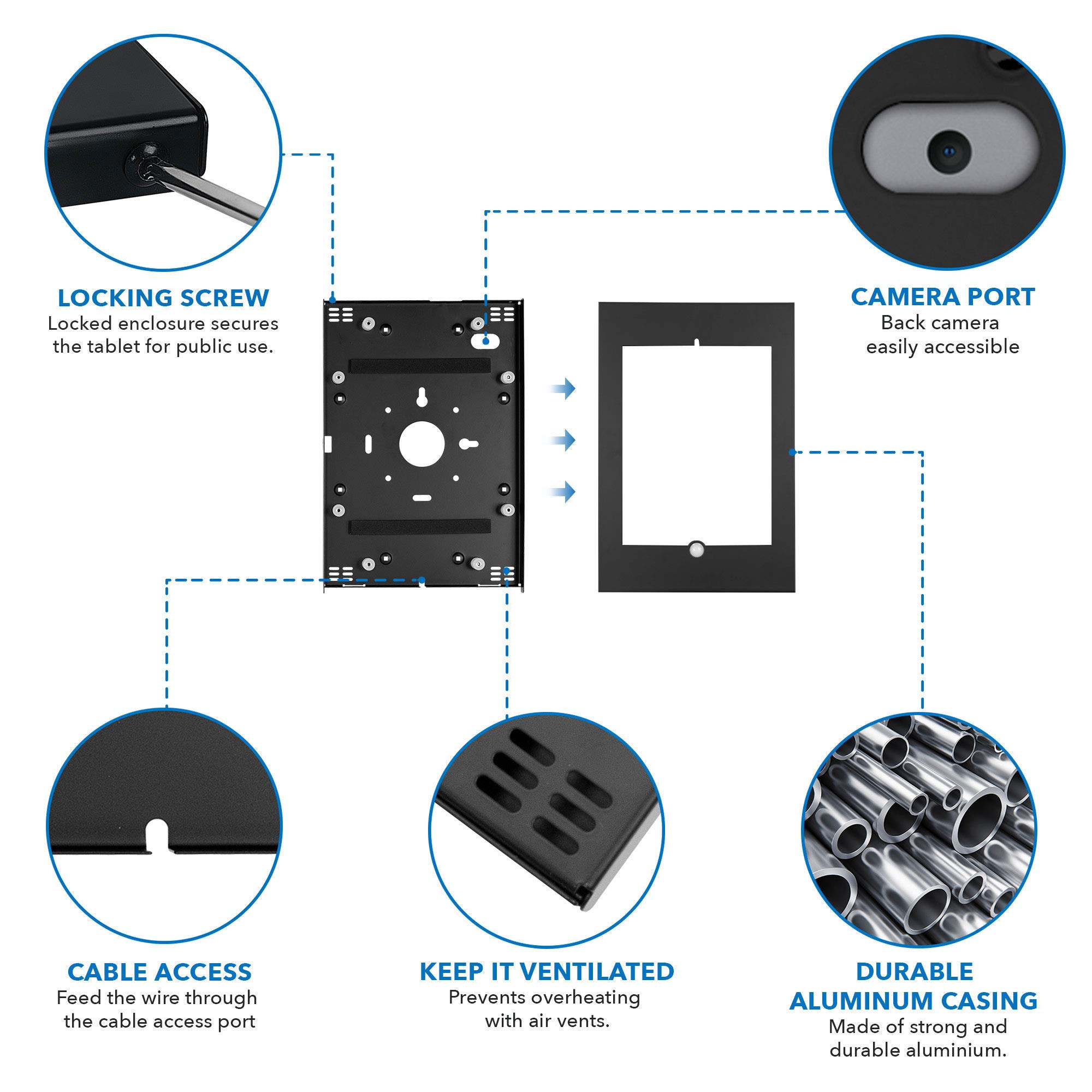 Mount-It! Anti-Theft iPad 8 Wall Mount | Locking iPad 10.2 Wall Kiosk | Security iPad 10.2 Enclosure for 8th Generation iPad 10.2 inch or 10.5 iPad Pro (MI-3772B_G8)