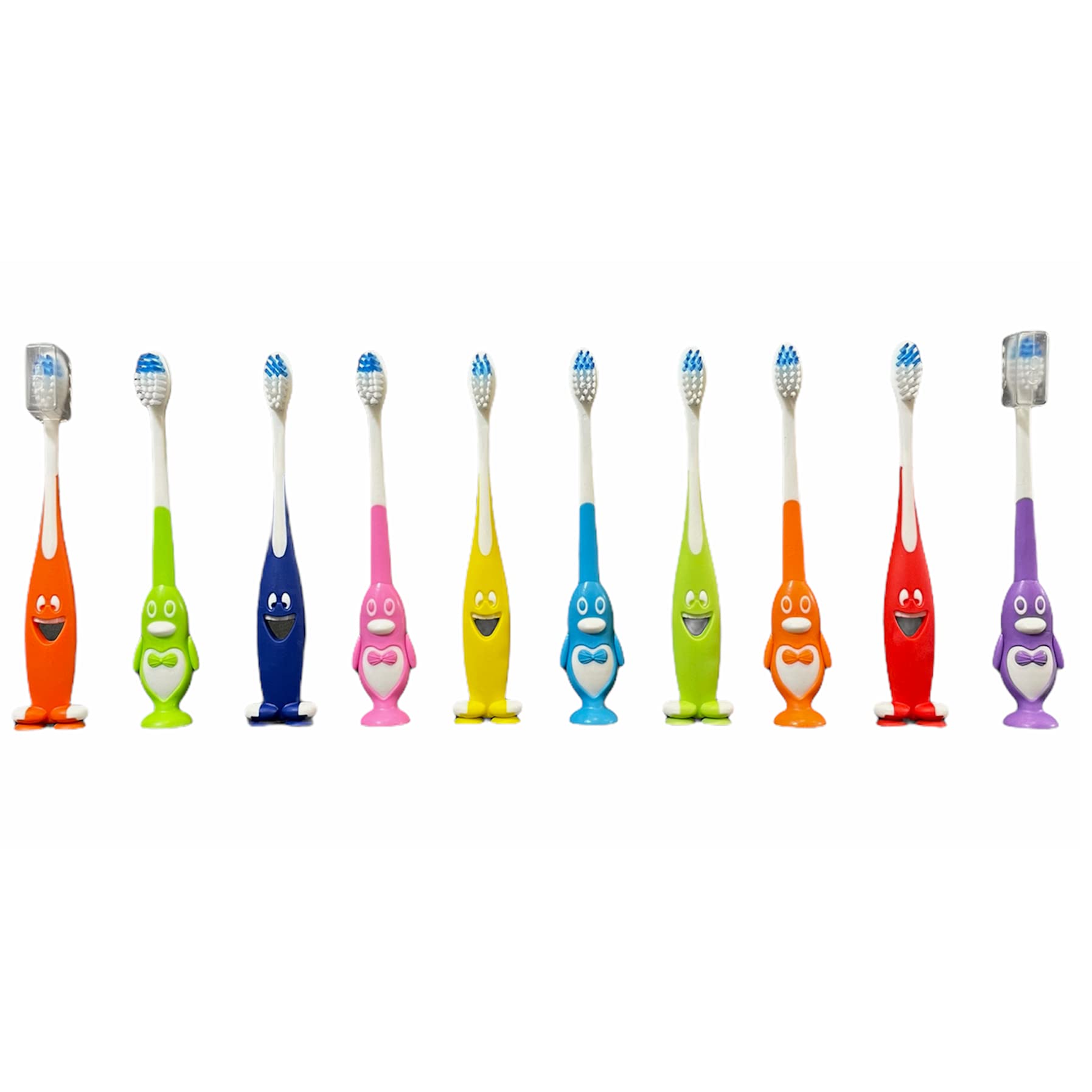 Stesa Kids Toothbrush - 10 Pack - Soft Bristles, BPA Free, Suction Cup for Fun Storage, Dust Covers Included - Boys and Girls Toddler Toothbrush - Age 3+