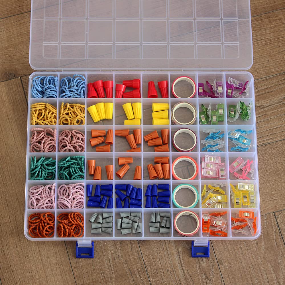 BangQiao 2 Pack Fixed 48 Grids Clear Plastic Divider Storage Box, Transparent Organizer Container Case for Bead, Button, Jewelry, Diamond, Craft, Small Parts, Sewing Kit,DIY Accessories