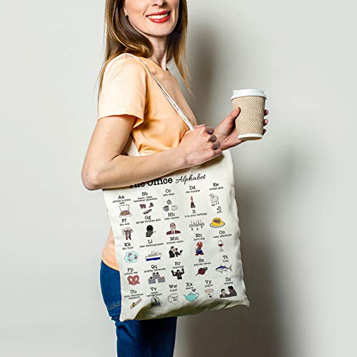 Tuilia Funny The Office TV Show Alphabet Theme Natural Reusable Cute Eco-Friendly Cotton Tote Bag, Off White