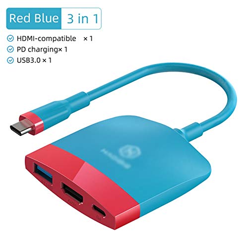 CUJUX Multi-Function Portable Docking Station USB C to 4K HDMI-Compatible USB 3.0 PD for MacBook Pro (Color : Red Blue)