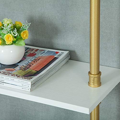 WGX Design For You Industrial 6-Tiers Modern Ladder Shelf Bookcase,Wood Storage Shelf,Display Shelving, Wall Mounted Wood Shelves(Gold)