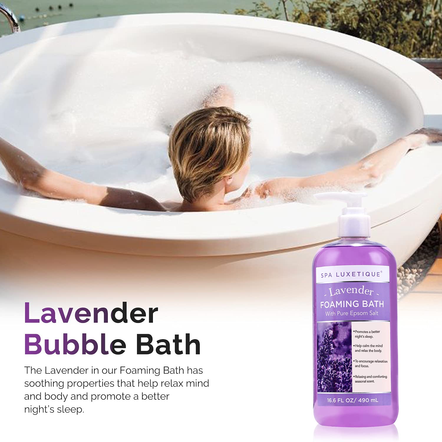 Bubble Bath, Spa Luxetique Foaming Bath with Pure Epsom Salt, Chamomile Rose and Lavender Scent Bath Set, Christmas Gifts for Women Gift Set for Men 3 Pack 49.8 fl oz Gifts for Mom