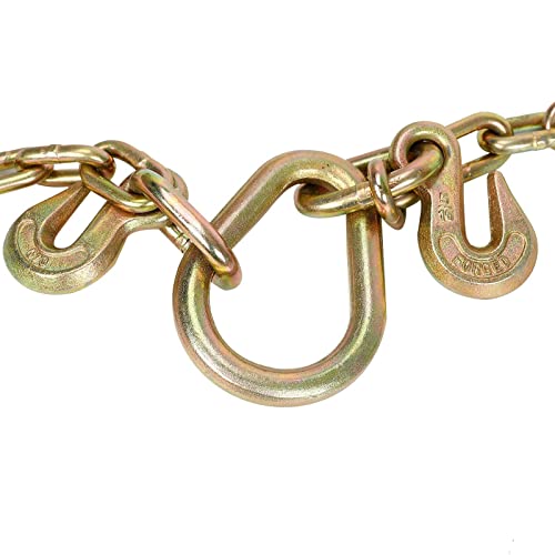 BLACKHORSE-RACING 5/16''x2' G70 J Hook Tow Chain V Bridle with Large Shank J Hooks and Grab Hooks,Flatbed Truck Trailer Safety Tow Chain 4700 lbs Working Load Limit