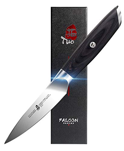 TUO Fruit Paring Knife, Peeling Knife 3.5 inch - German HC Steel - Full Tang Pakkawood Handle - Falcon Series with Gift Box