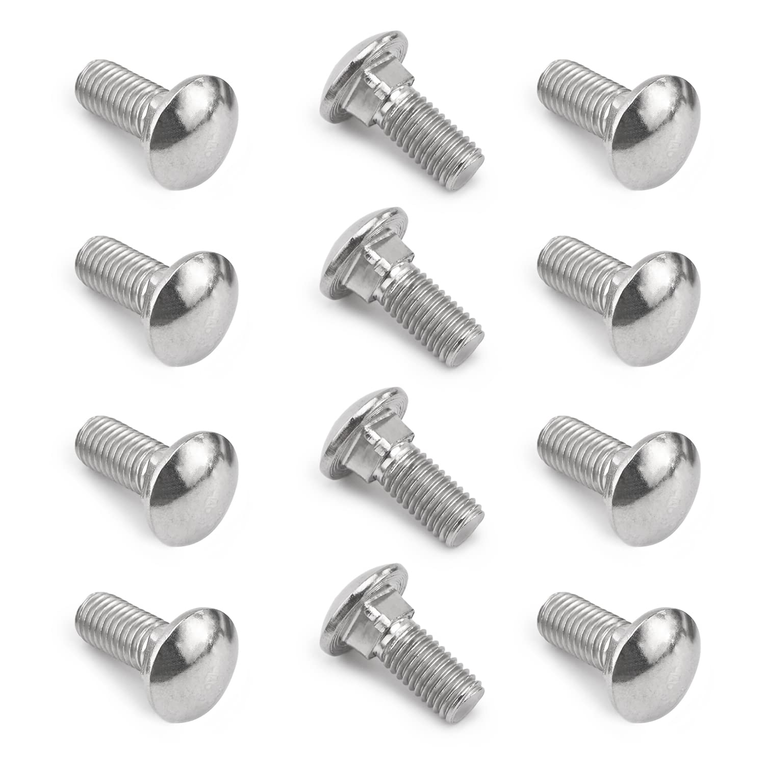 Yinpecly 12Pcs M10Ă25mm 1.5mm Pitch Length 304 Stainless Steel Round Domed Head Square Neck Carriage Bolts Silver Tone