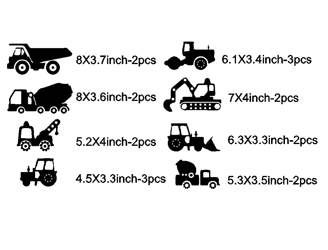 Construction Vehicles Wall Stickers The Builder Collection Tractor Excavator Cars Nursery Decals Baby Decor YT5319 (Black)