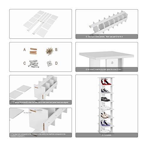 MorNon 7-Tier Shoe Rack,Shoe Storage Tower Modern White Wooden Shoe Shelves for Bedroom Living Room Saving Space (White)