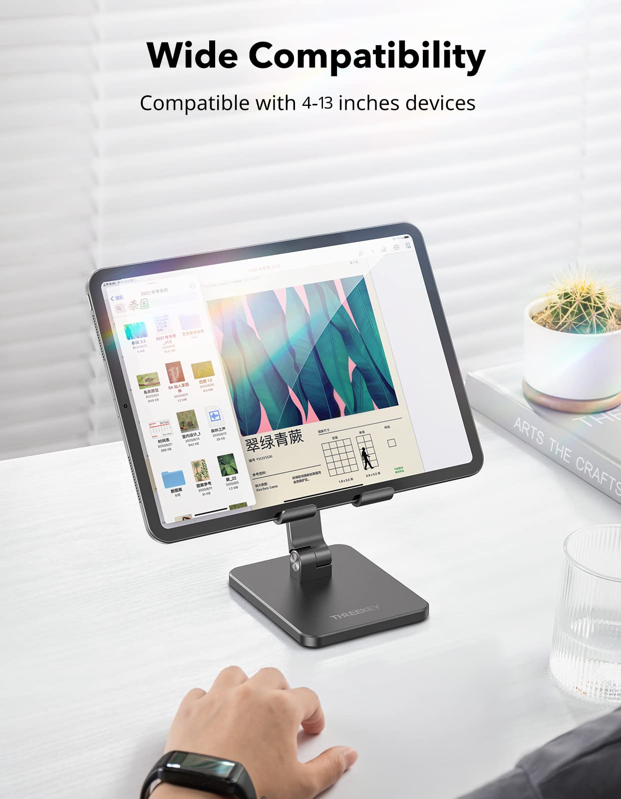 THREEKEY Tablet Stand,Cell Phone Stand, Metal Adjustable Phone Holder for Desk Compatible with iPhone iPad Mini/Air/Pro and All 4.7-11.9 Inch Tablet and Phone