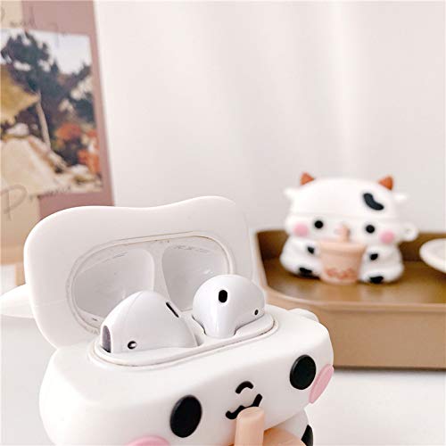 TOU-BEGUIN Case Compatible with Airpods 1 & 2, Cute Milk Tea Cow Animals Design Soft Silicone Shockproof Wireless Earphone Skin Protectortector