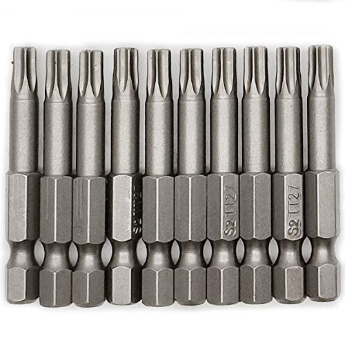 10PCS 2"/50mm T27 Torx Head Screwdriver Bit Set, 1/4 Inch Hex Shank with Quick Release Slot,S2 Steel Magnetic Security Tamper Proof Star 6 Point Screw Driver Kit Tools(TT27)