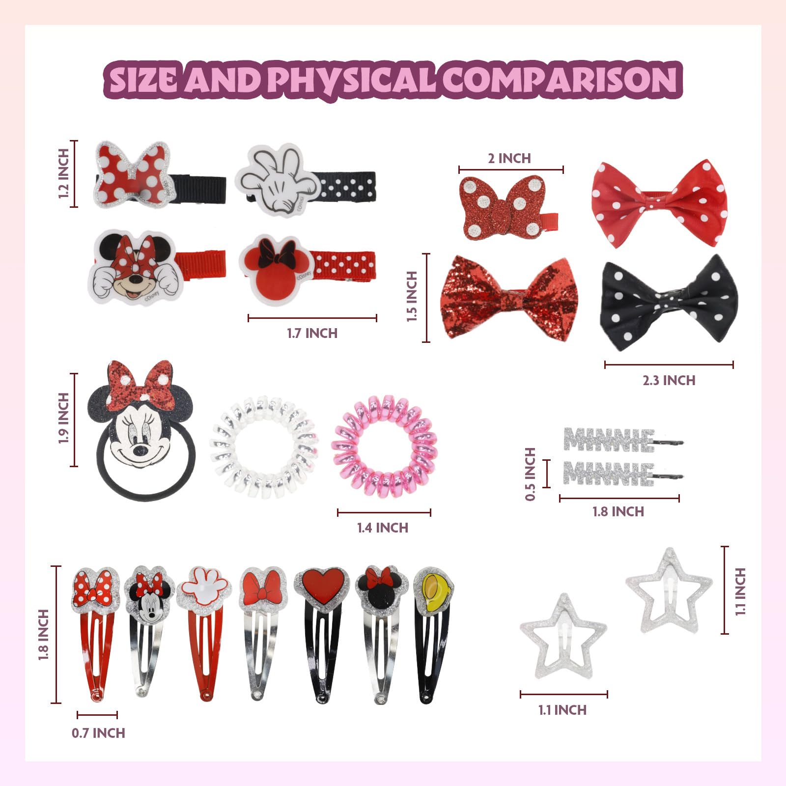 Disney Minnie Mouse Hair Accessories Set for Kids, Perfect for Parties, Sleepovers and Makeovers, Ages 3+, By Townley Girl