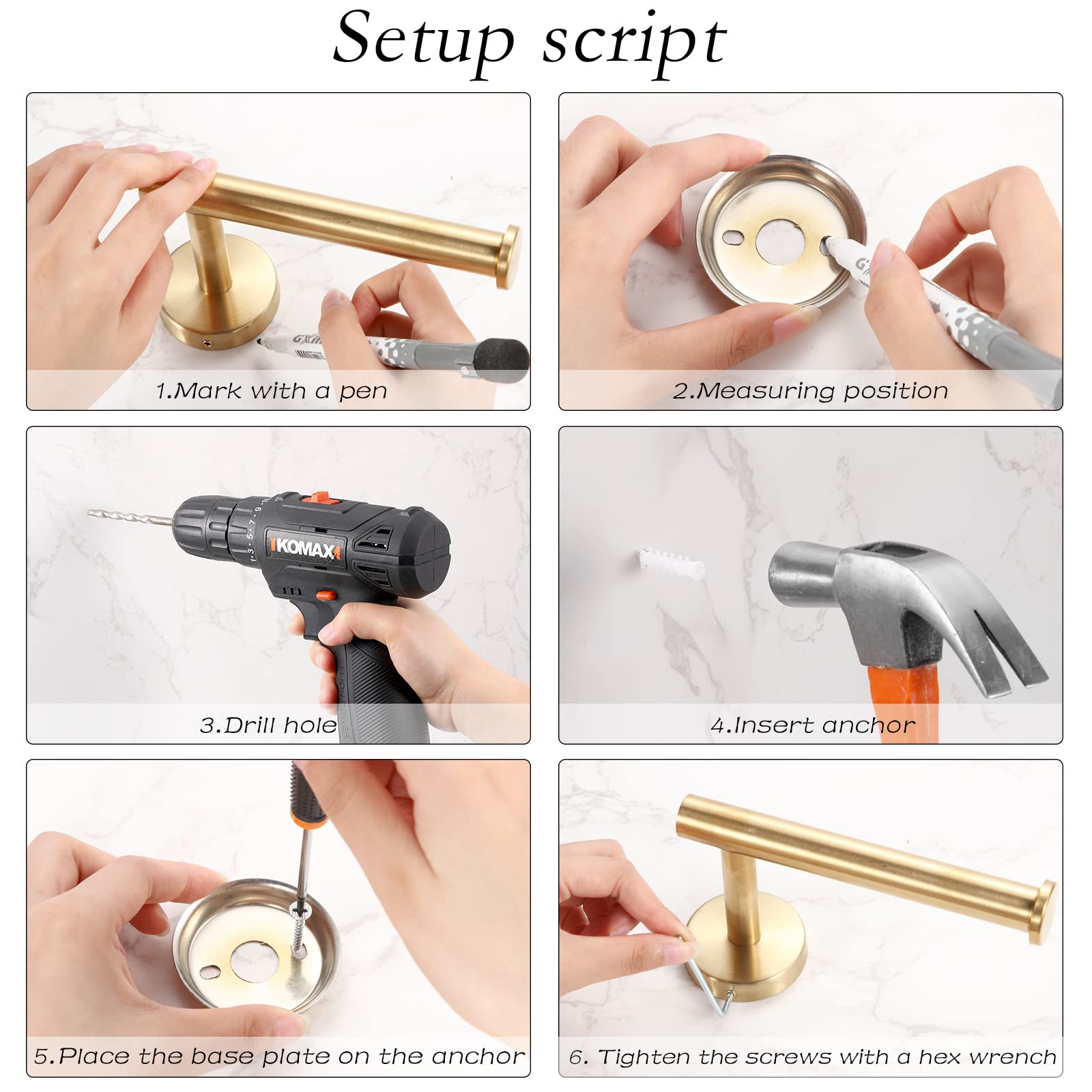 10 Pcs Matte Bathroom Hardware Set SUS304 Bathroom Hanger Set 16 Inch Hand Towel Bar Towel Holder Toilet Paper Holder Angled Hook 2 Robe Towel Hooks Wall Mounted Bathroom Accessory (Gold)
