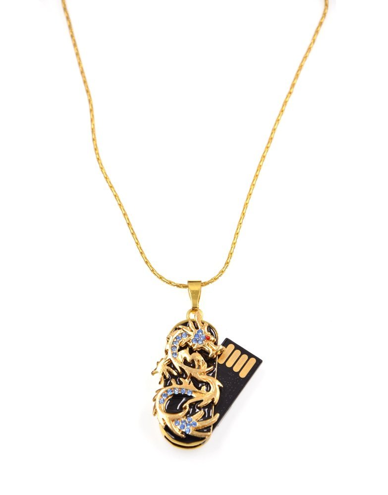 32GB USB Flash Drive Lovely Golden Dragon Thumb Drive with Crystal Pendant with Necklace USB 2.0 Memory Stick Pendrive by FEBNISCTE