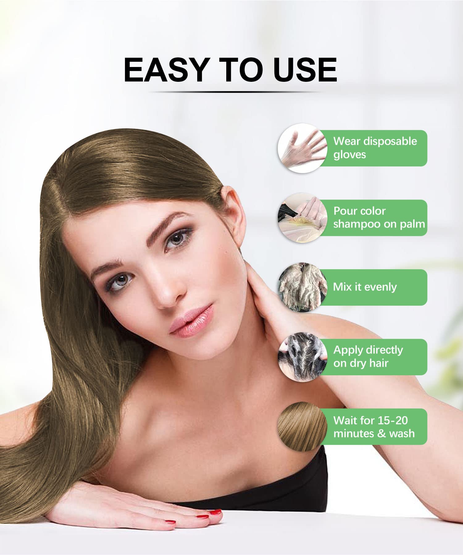 Herbishh Hair Color Shampoo - Magic Gray Hair Dye, Long-Lasting 3-in-1 Coloring Formula, 500ml, Ammonia-Free (Linen)