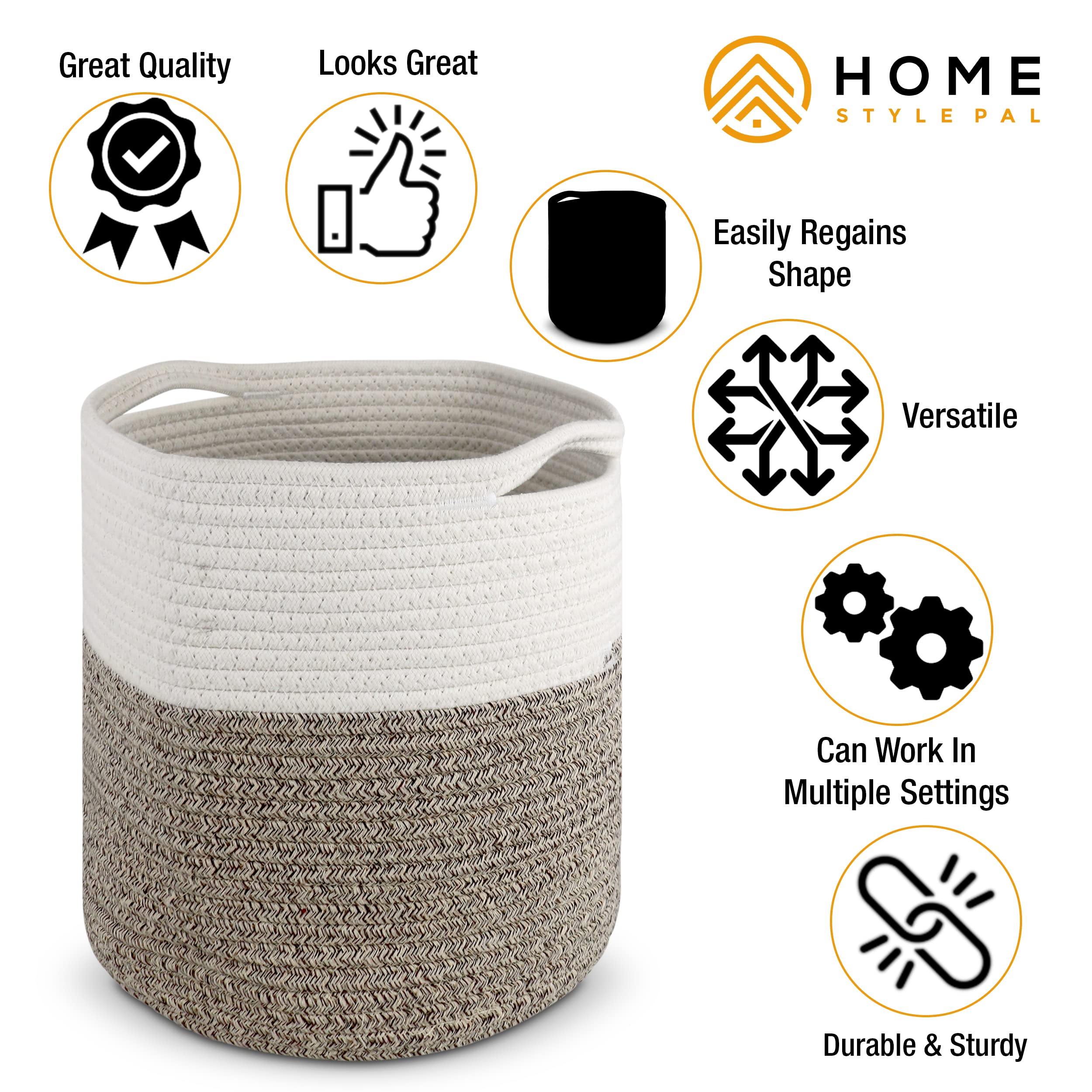 Cotton Rope Storage Baskets Set of 3 β Foldable Toddler Friendly - Holds Laundry Toys & Accessories β Decorative for Room or Shelf - Soft & Durable