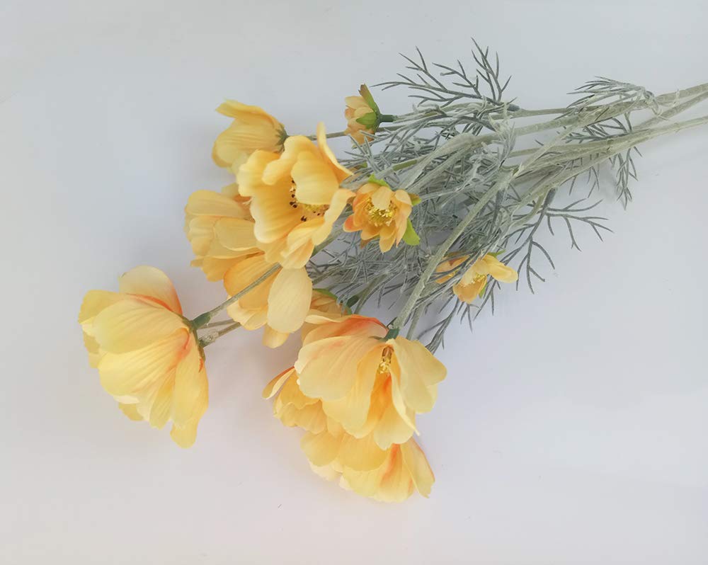 3 Pack Artificial Calliopsis Flower 23.6'' Long Stem Fake Silk Chrysanthemum Cosmos Gesang Flower for Wedding bridal bouquets party table garden home room shop photography props decoration (Champagne)