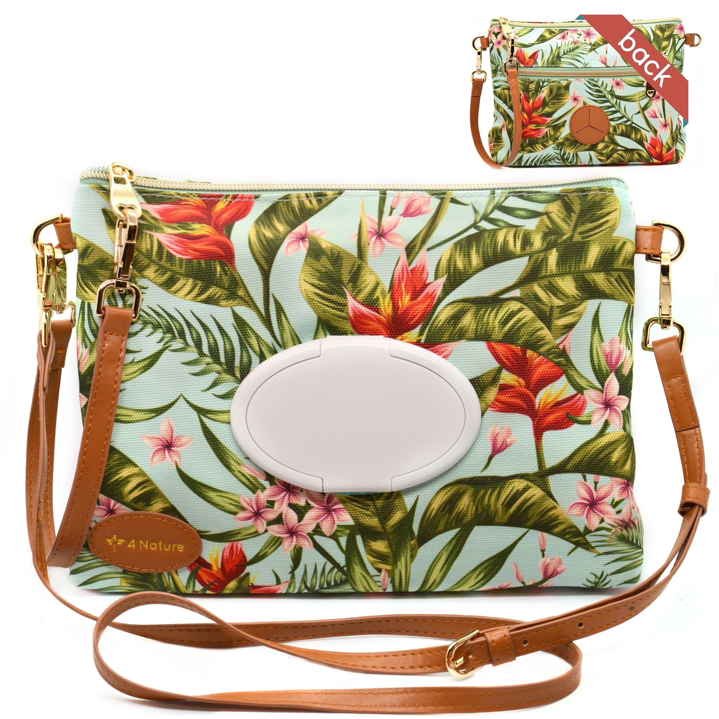 4 Nature Diaper Clutch Bag, Lightweight, Water Resistant and Bag Dispenser with Wipes Holder and Adjustable Straps for Cross Body (Tropical Paradise)