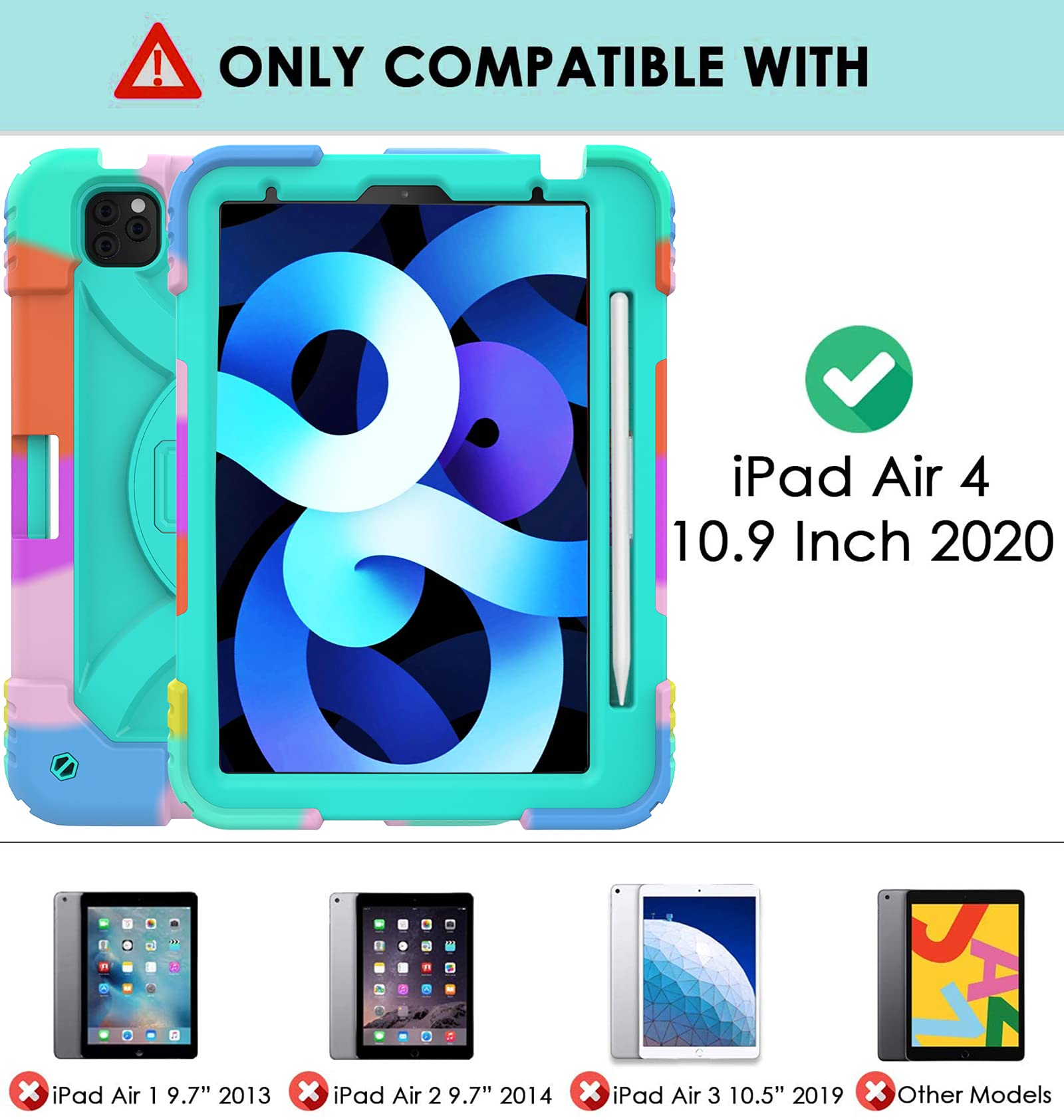 LTROP Case for iPad Air 5th/4th Generation 10.9 Inch(2022/2020),iPad Air 5/4 Case, iPad Pro 11 Case 2021/2020/2018,Pencil Holder/Swivel Stand/Shoulder Hand Strap Case for iPad 10.9 & Pro 11, Aqua Teal