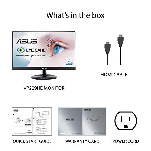ASUS VP229HE 21.5” Monitor, 1080P Full HD, 75Hz, IPS, FreeSync/Adaptive-Sync, Eye Care, HDMI VGA, Frameless, VESA Wall Mountable (Renewed)