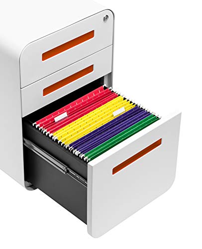 Laura Davidson Furniture Stockpile 3-Drawer Mobile File Cabinet, Commercial-Grade, Pre-Assembled (White/Orange)